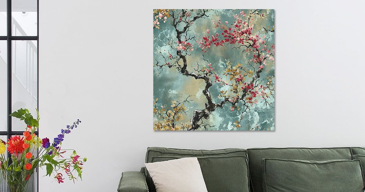 Vintage Bloesem van De Mooiste Kunst op canvas, behang en meer